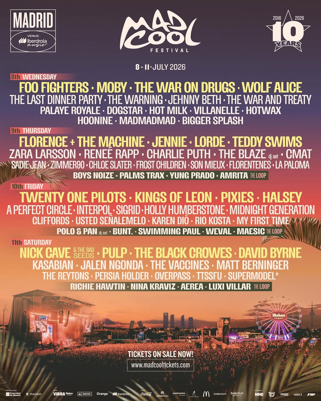 El cartel de Mad Cool Festival 2026 ya está aquí | Ticketmaster Blog